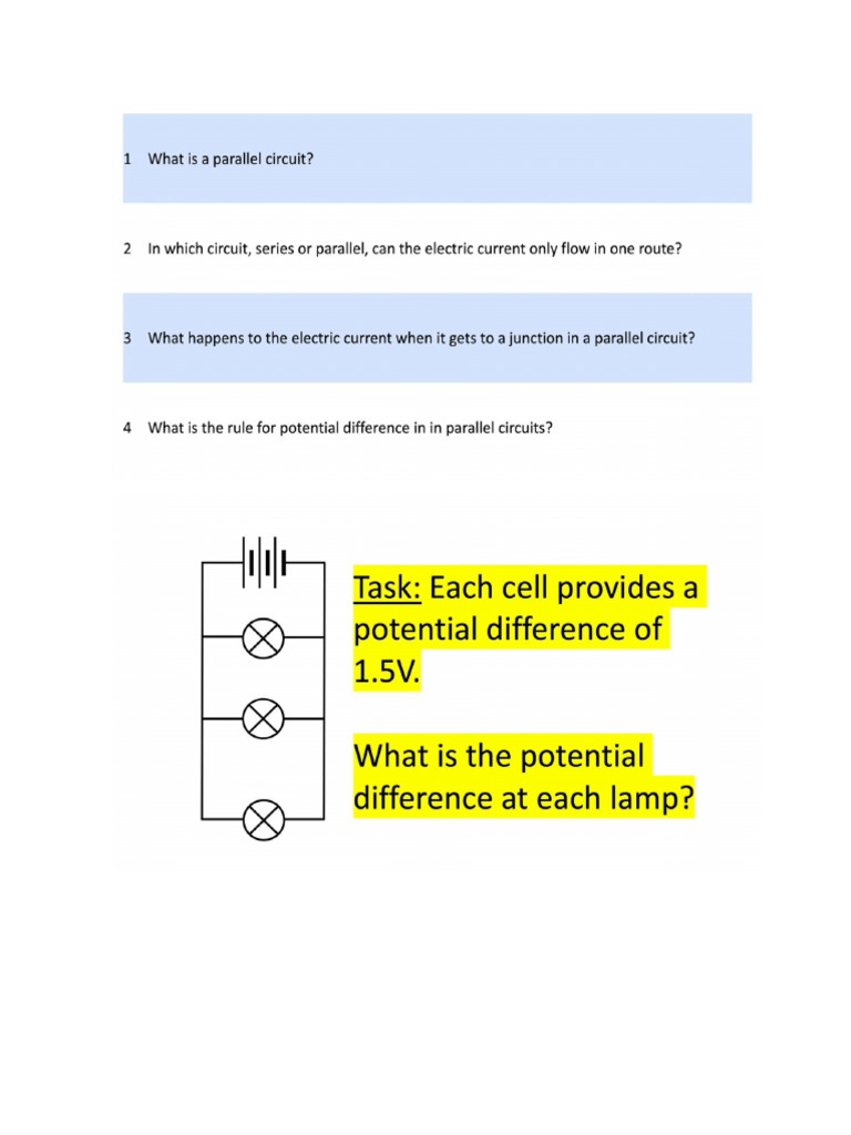 Potential Difference in Parallel Circuits | PDF