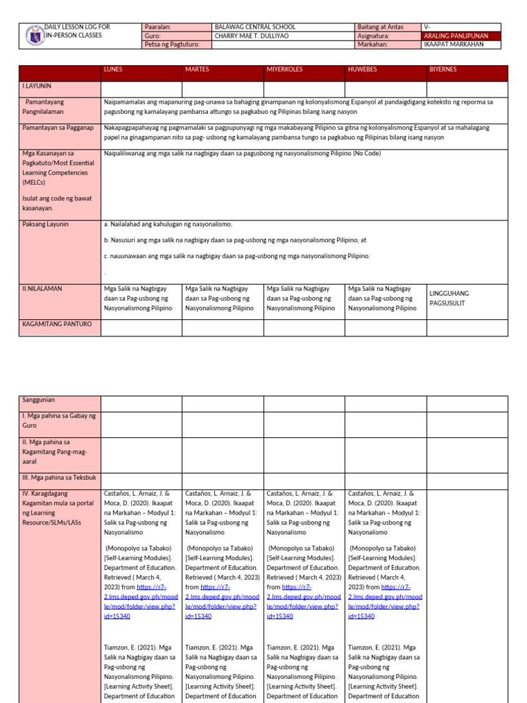 G5 Q4W2 DLL AP MELCs | PDF