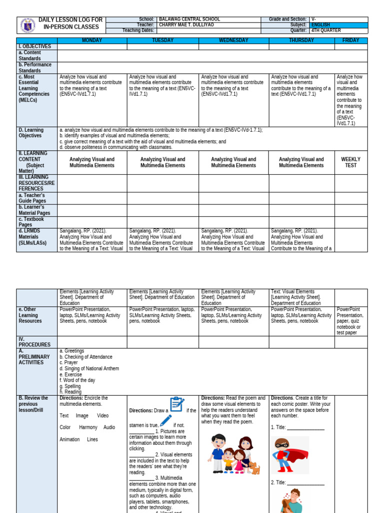G5 Q4W2 DLL ENGLISH MELCs | PDF | Multimedia | Reading Comprehension