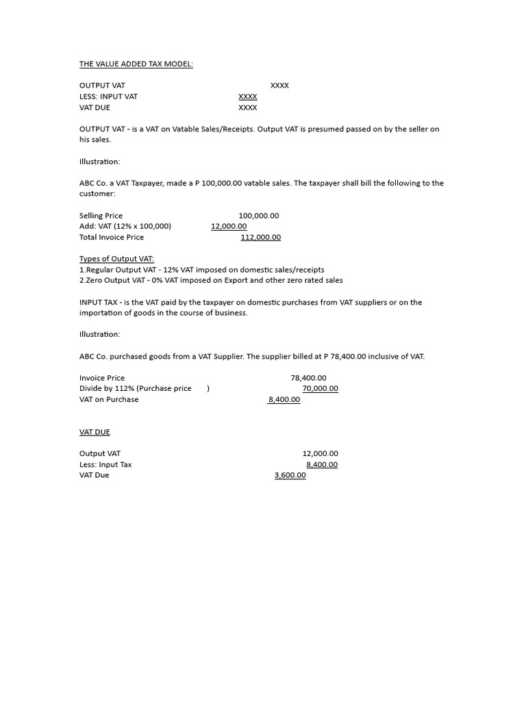 The Value Added Tax Model | PDF