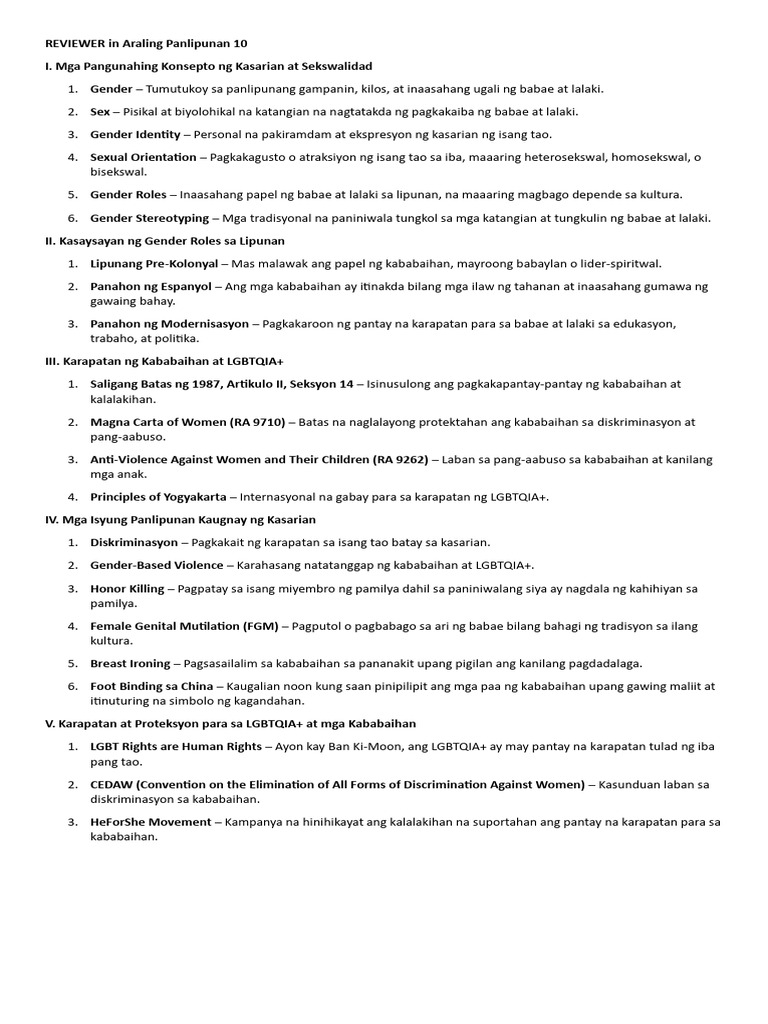 REVIEWER in Araling Panlipunan 10 | PDF