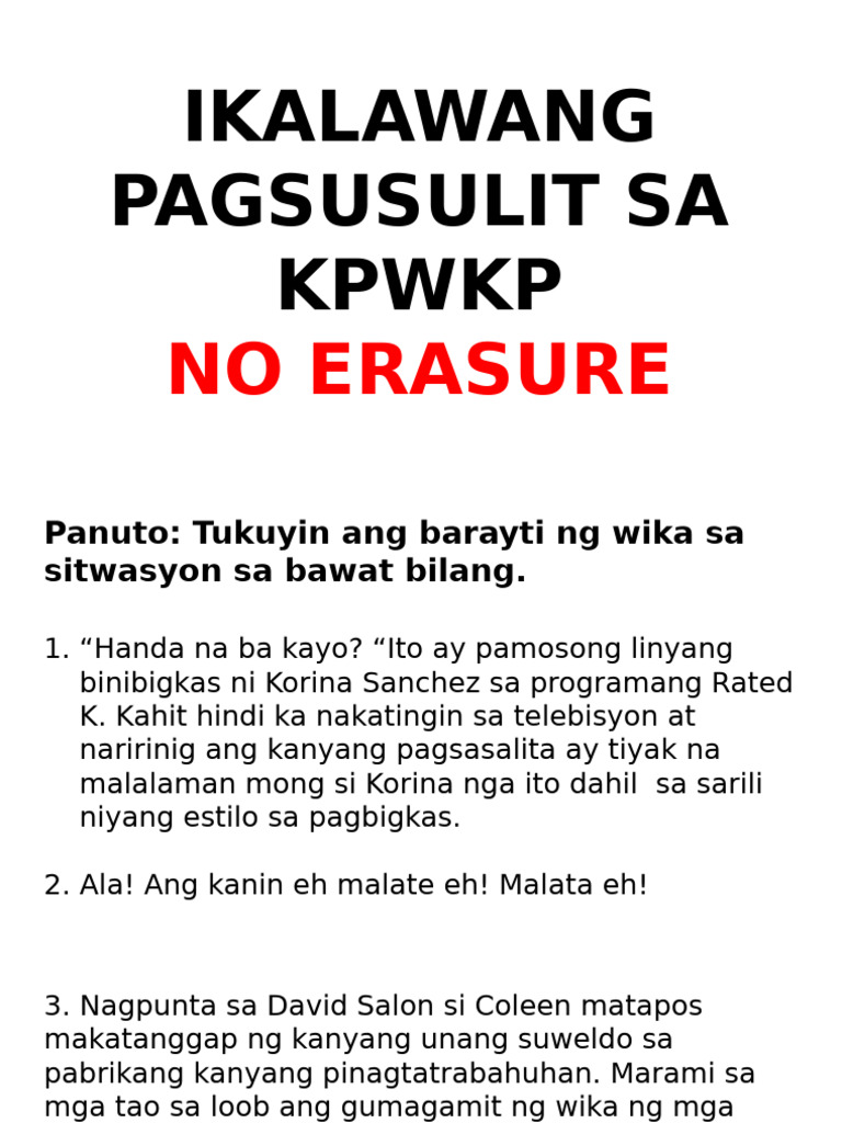 Ikalawang Pagsusulit Sa KPWKP | PDF
