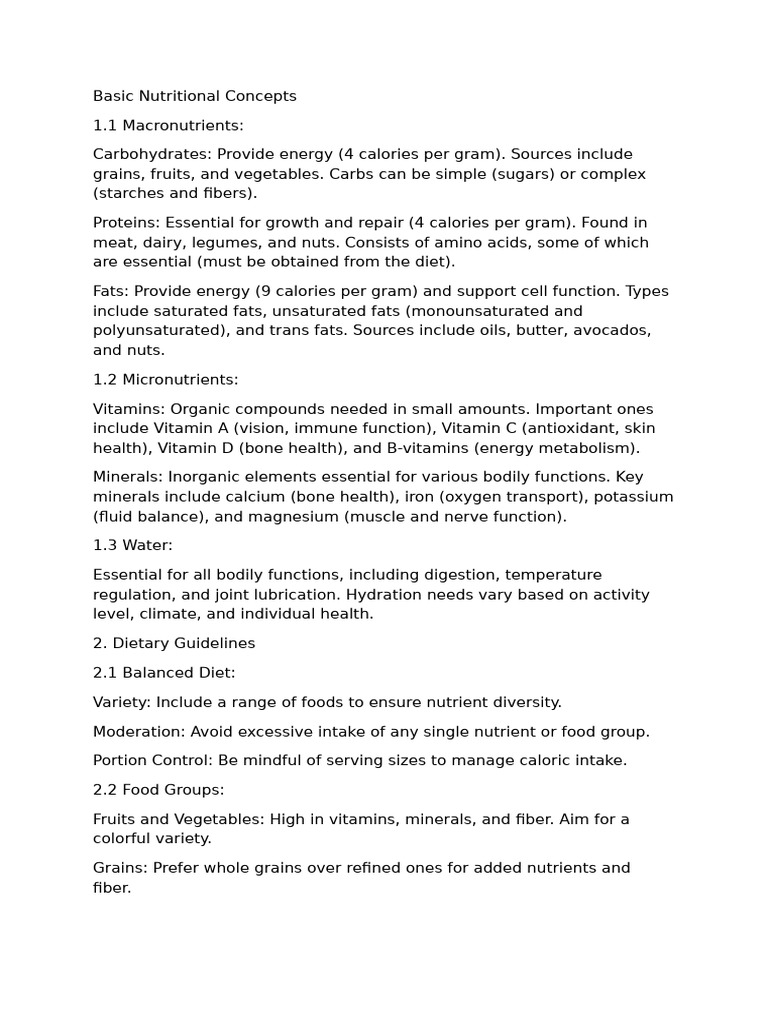 Basic Nutritional Concepts notes | PDF | Foods | Fat