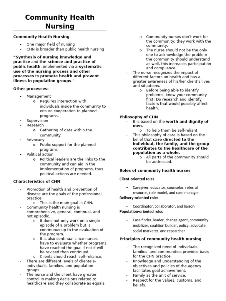 Community Health Nursing Overview | PDF | Psychology
