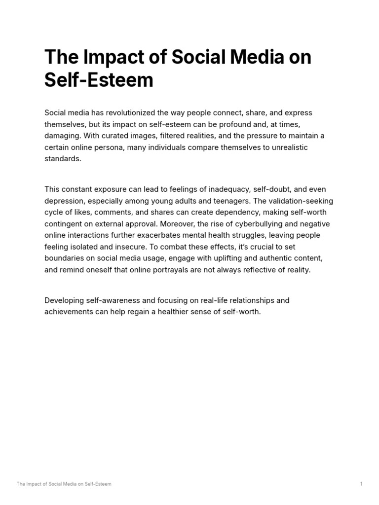 Social Media's Effect on Self-Esteem | PDF