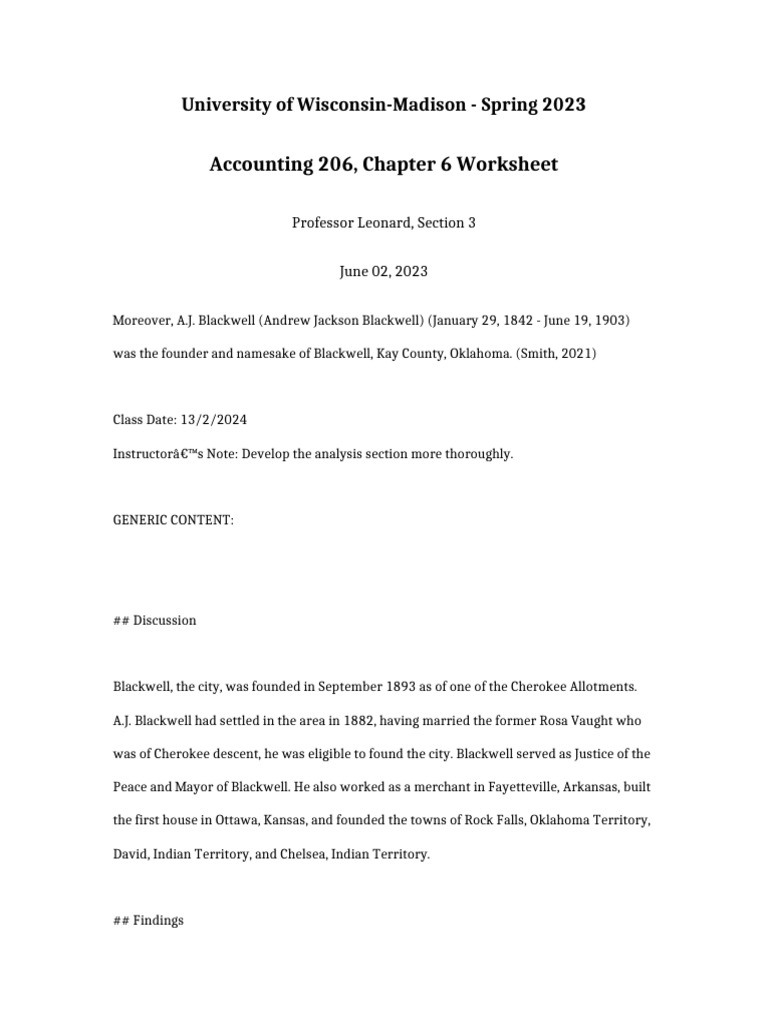 Accounting 206 Chapter 6 Worksheet | PDF | The United States