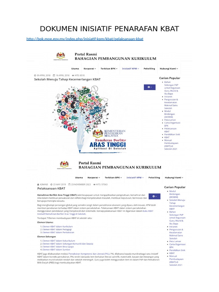 18 - Dokumen Inisiatif Penarafan Kbat | PDF