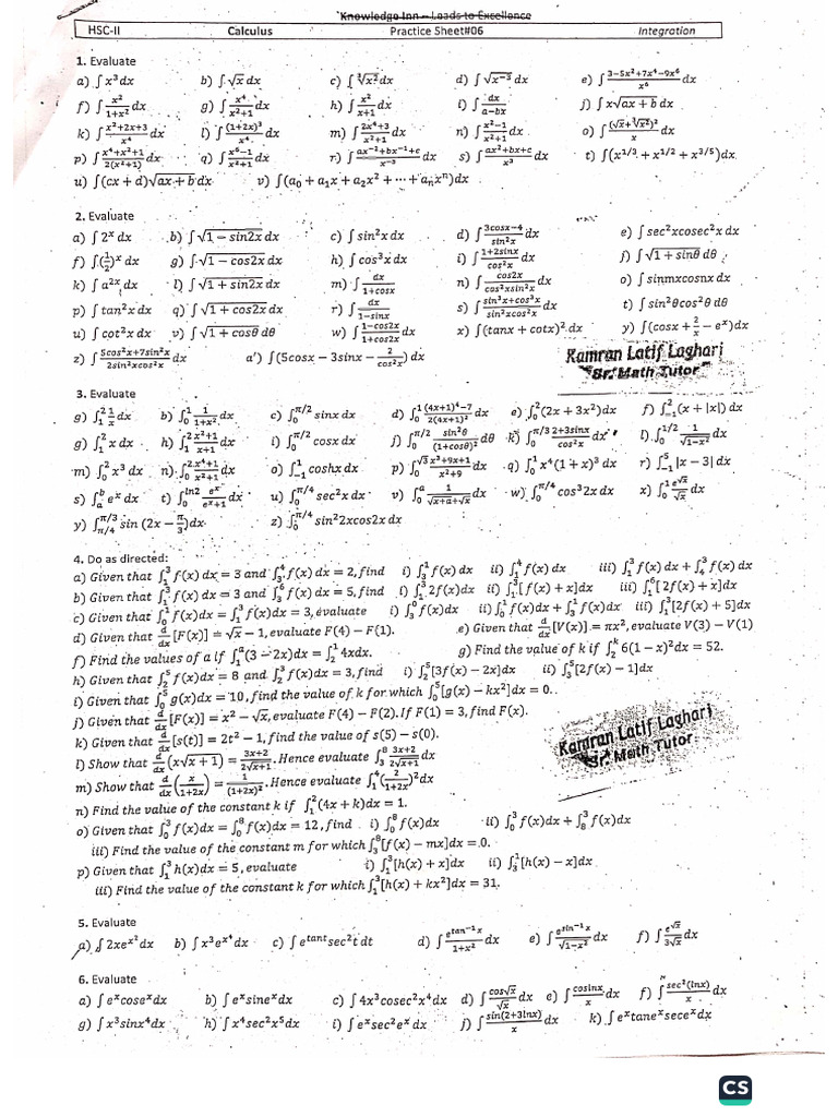 Calculus Worksheet by SKL | PDF