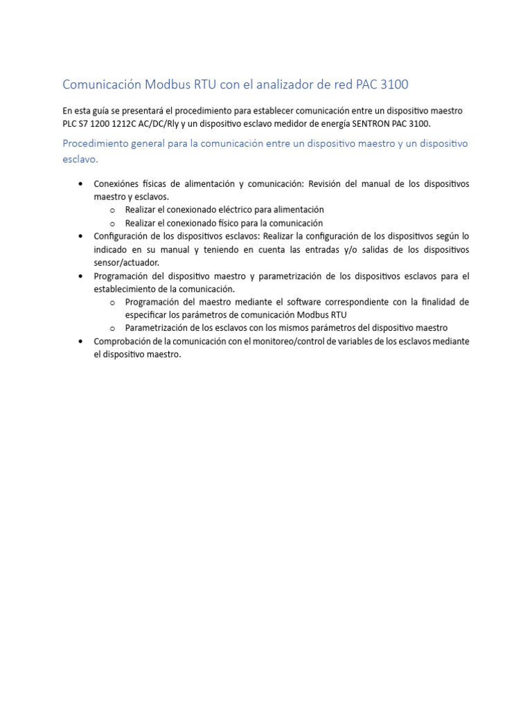Guía de Comunicación Modbus RTU - PAC3100 | PDF | Ciencias de la ...