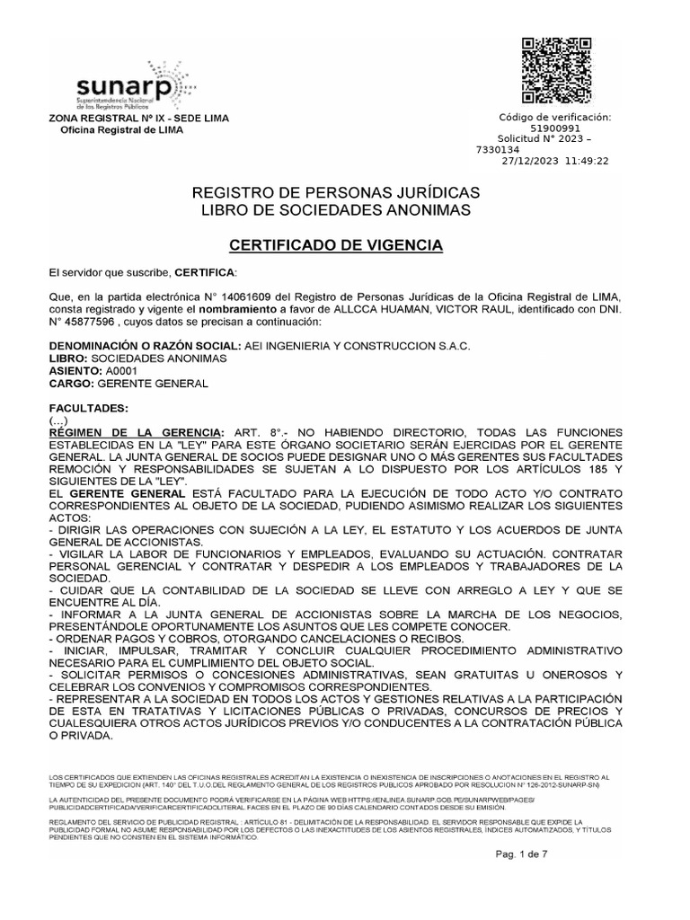 Vigencia de Poder de Aei | PDF