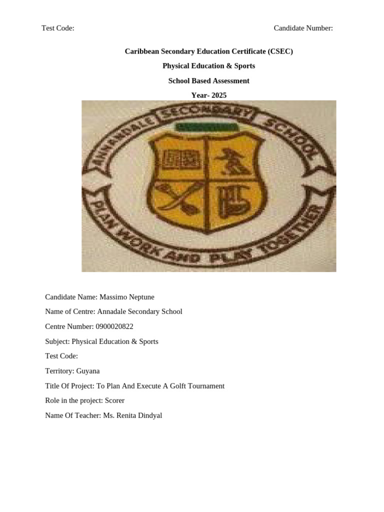 Carribean Secondary Education Certificate (CSEC) (1).Docx(Massimo Neptune) (1) | PDF | Golf ...