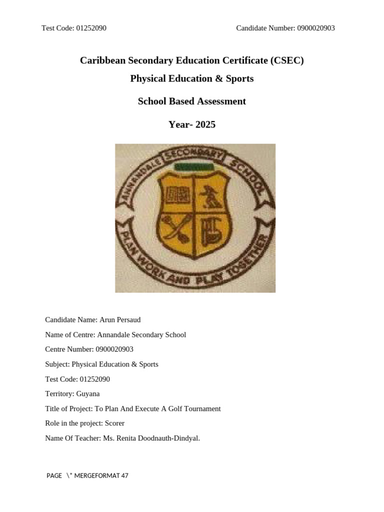 Arun Persaud Physical Education Sba | PDF | Golf Course | Precision Sports