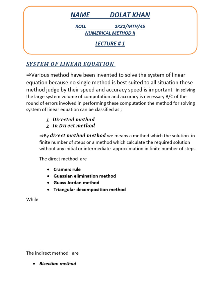 Lecture 1 NM Ii by Dolat Khan | PDF | Applied Mathematics | Numerical Analysis