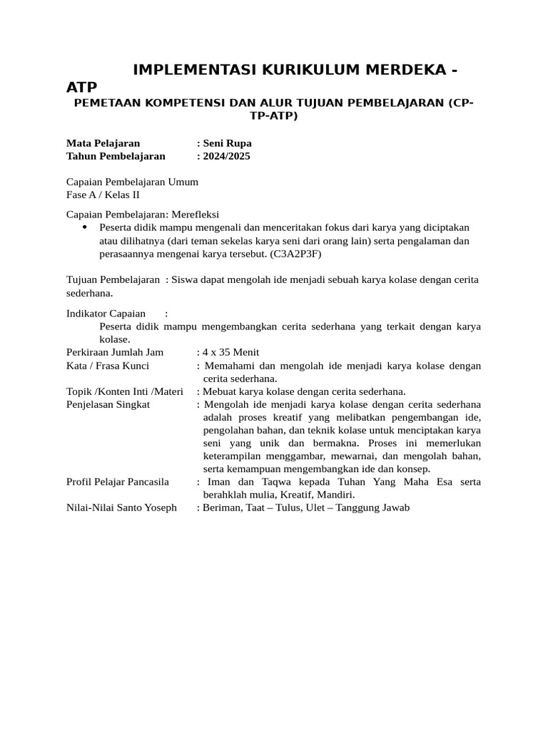 IMPLEMENTASI SENI RUPA Semester 2 kelas 2 Tanggal 11 Februari | PDF