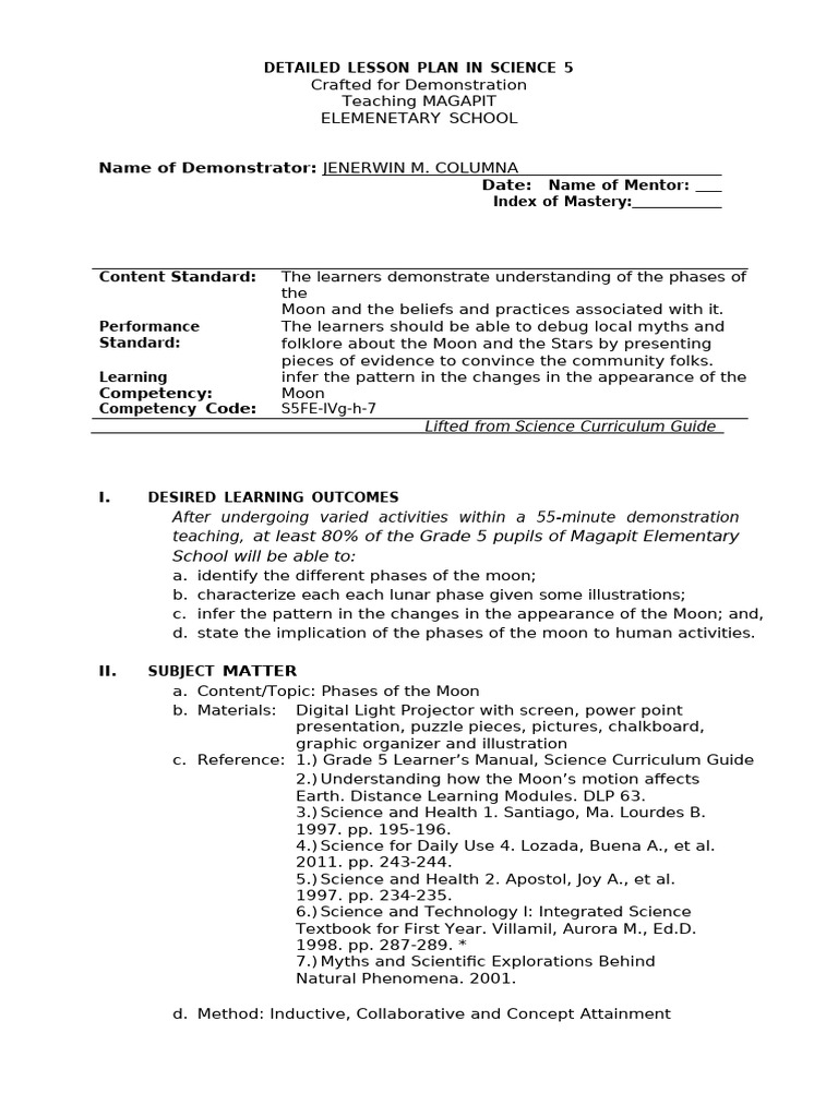 Sample Lesson Plan 220329170546 | PDF | Astronomy | Planetary Science