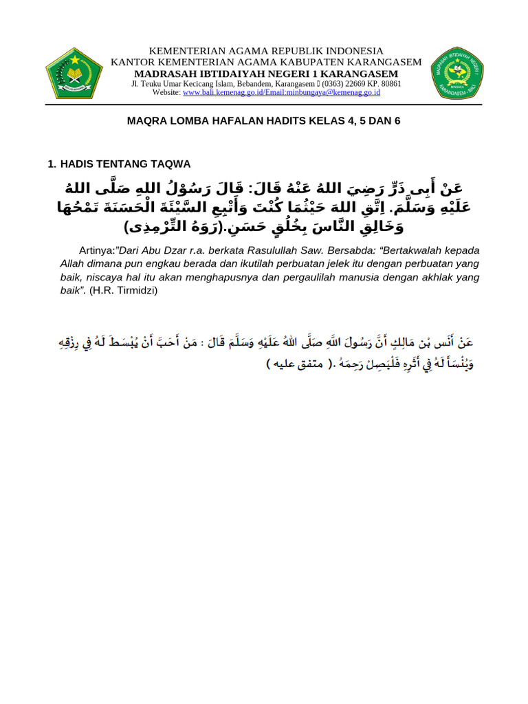 Maqra Lomba Hadits | PDF