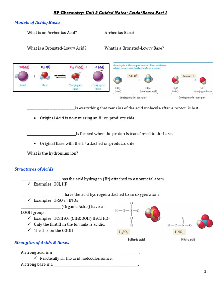 Acids & Bases Part 1 Guided Notes | PDF | Acid | Chemical Equilibrium