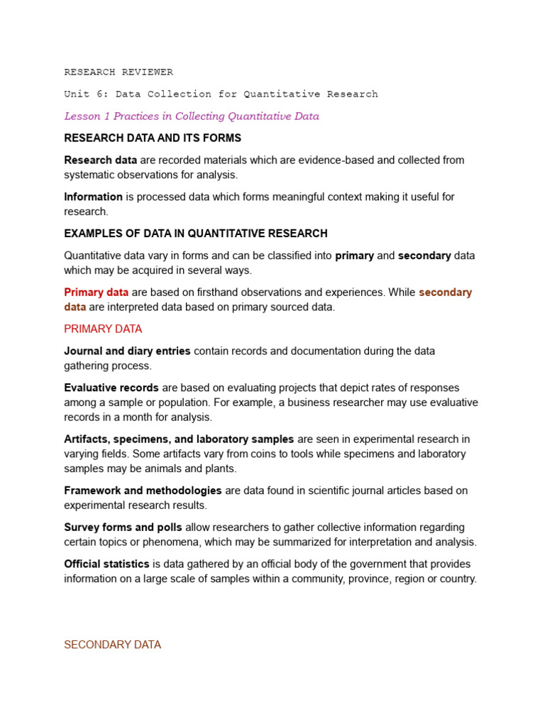 Quantitative Data Collection Methods Guide | PDF | Experiment ...
