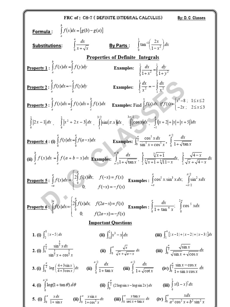 FRC of CH-7 (Definite Integral) . | PDF | Mathematical Analysis | Calculus