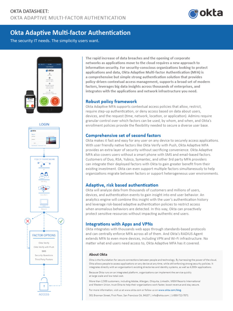 Okta Adaptive MFA Datasheet | PDF | Virtual Private Network | Security