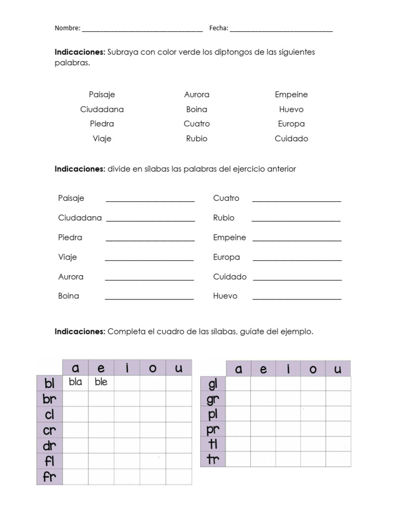 Silabas y diptongos | PDF