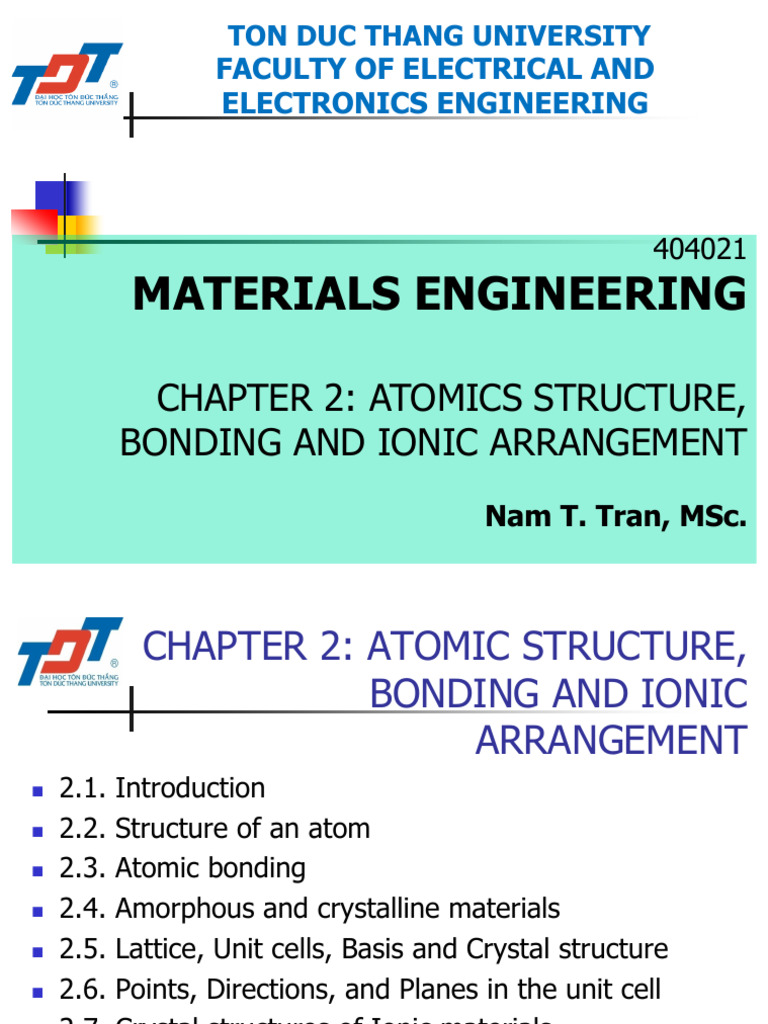 Atomic Structure and Bonding in Materials | PDF | Crystal Structure ...