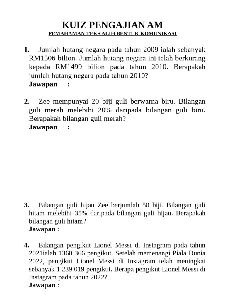 Kuiz Pengajian Am | PDF