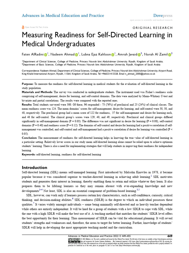 Measuring Readiness For Self-Directed Learning in | PDF | Cognition