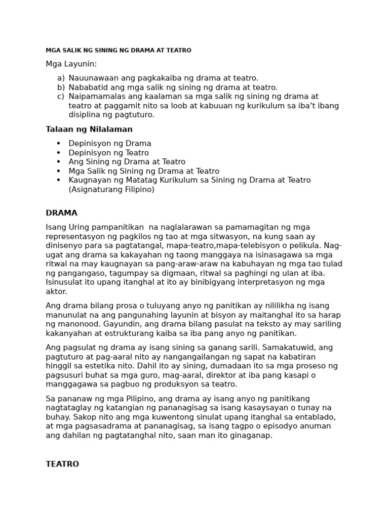 Mga Salik NG Drama at Teatro | PDF