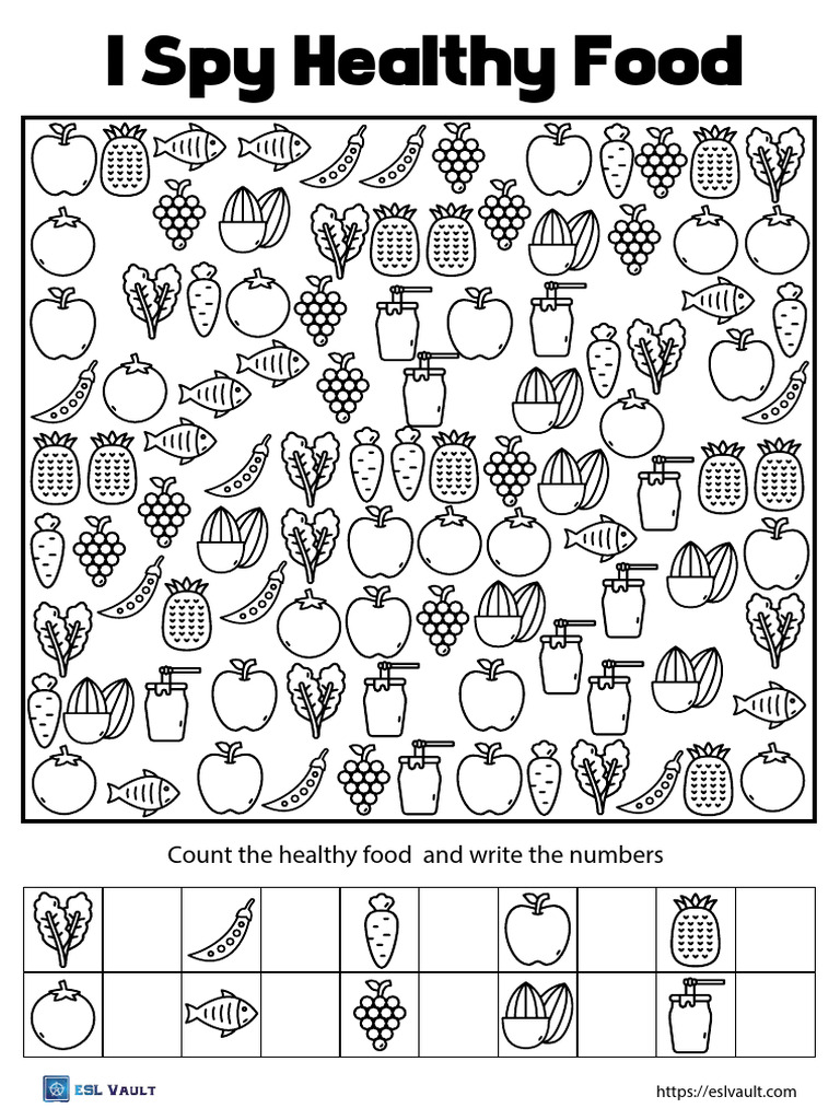 Free Printable I Spyworksheets PDF Healthy Food | PDF