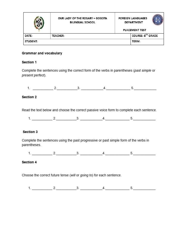 Grammar and Vocabulary Section 1: Past Simple Present Perfect | PDF ...