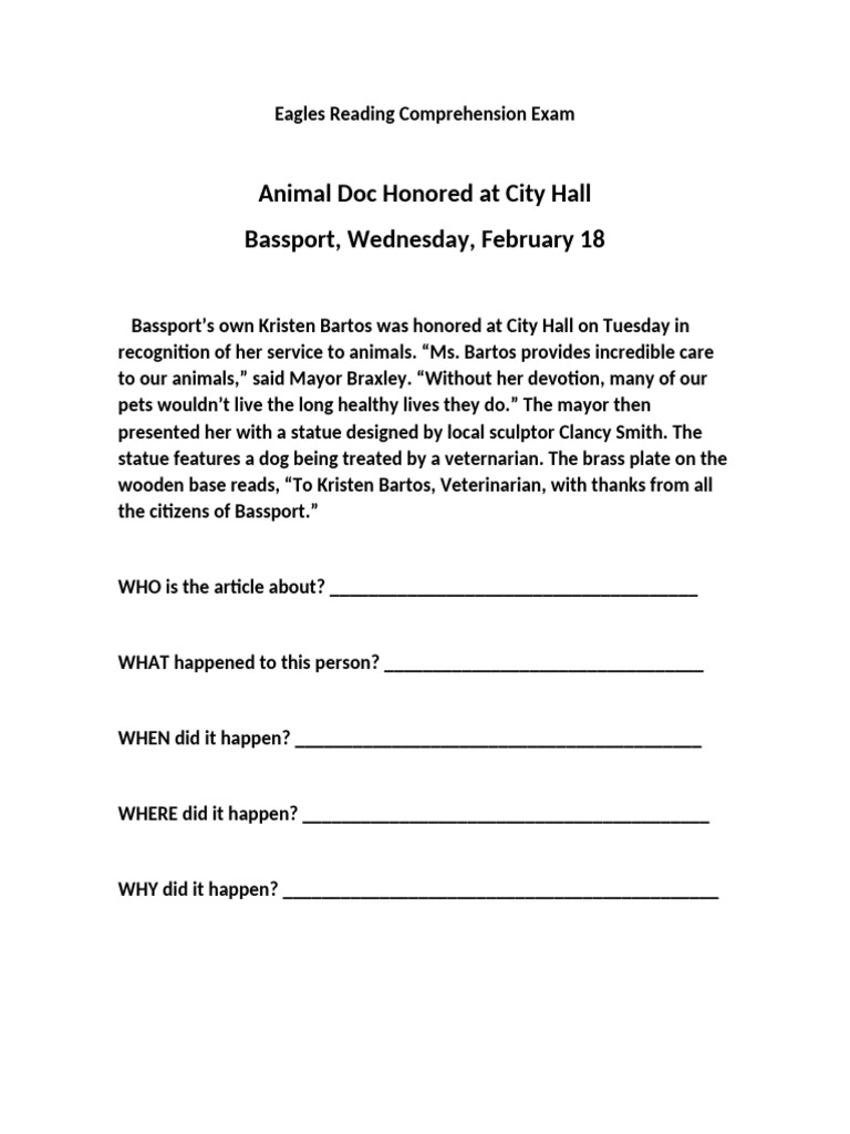 Eagles Reading Comprehension Exam | PDF