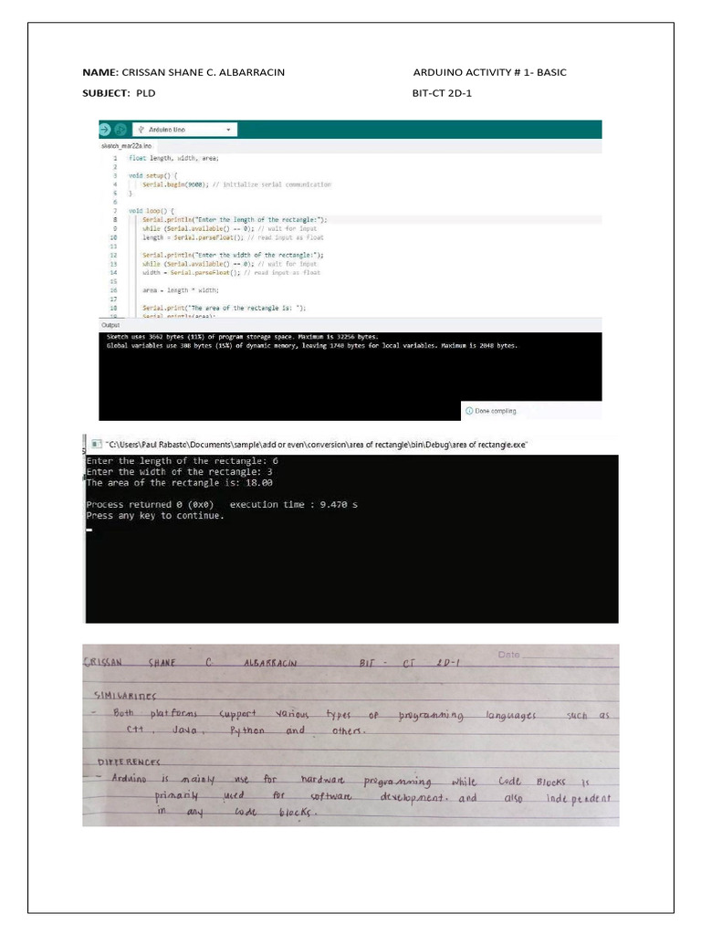ARDUINO ACTIVITY #1- BASIC (ALBARRACIN, CRISSAN SHANE C. - BIT CT 2D-1 ...