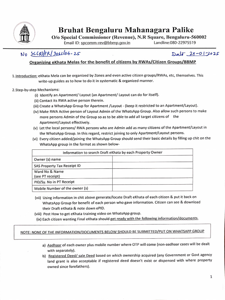 Organizing Ekhata Melas by RWAs - Citizen Groups - BBMP | PDF