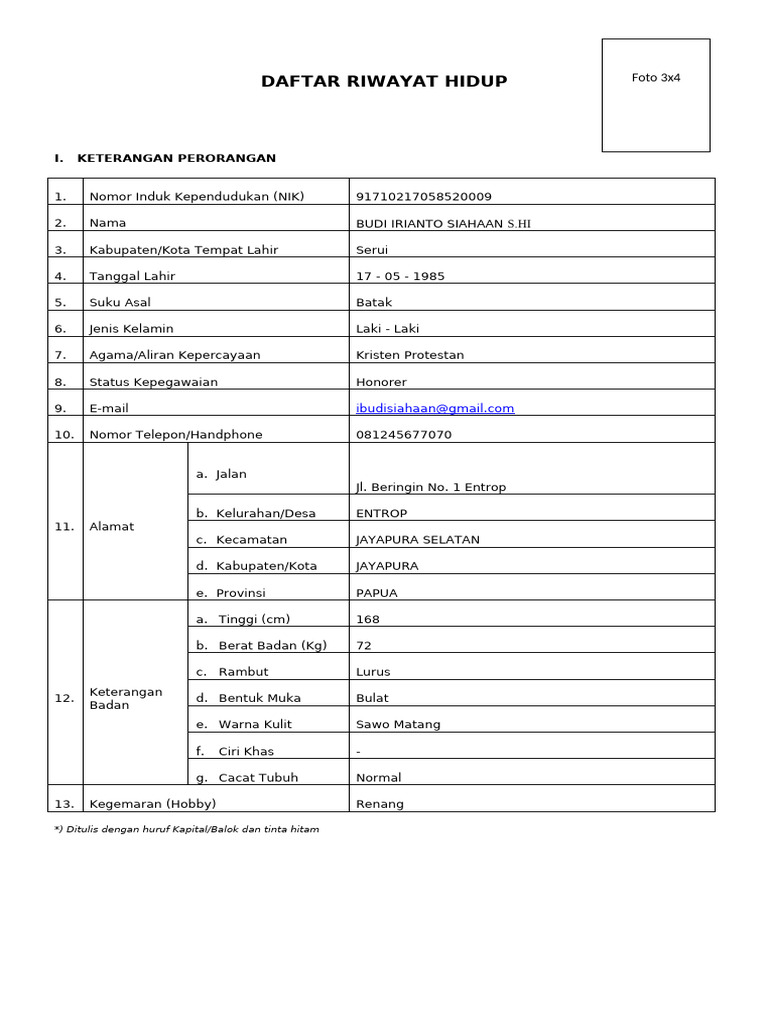 Lampiran 3 Format Surat Cpns Dan Cp3k Eks Thk 2 2021 Baru (1) | PDF