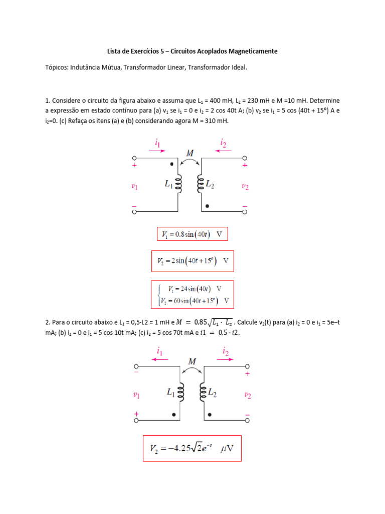 Lista de Exercicios - Circuitos Acoplados | PDF