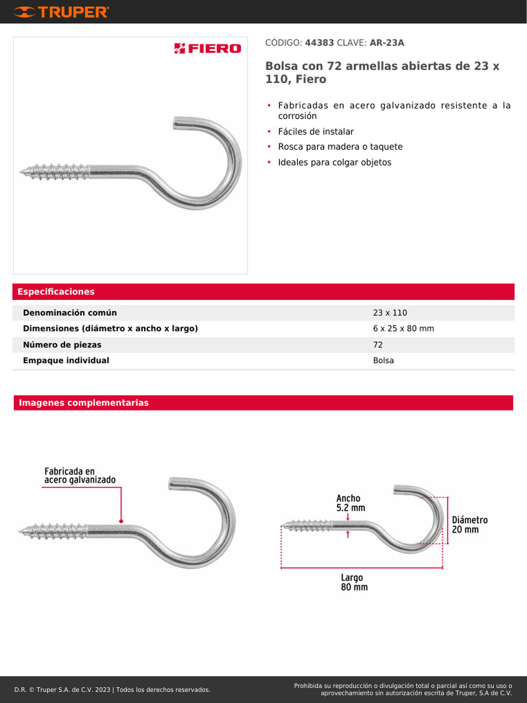 Ficha Tecnica de Armella Abierta de 3 Pulgadas | PDF