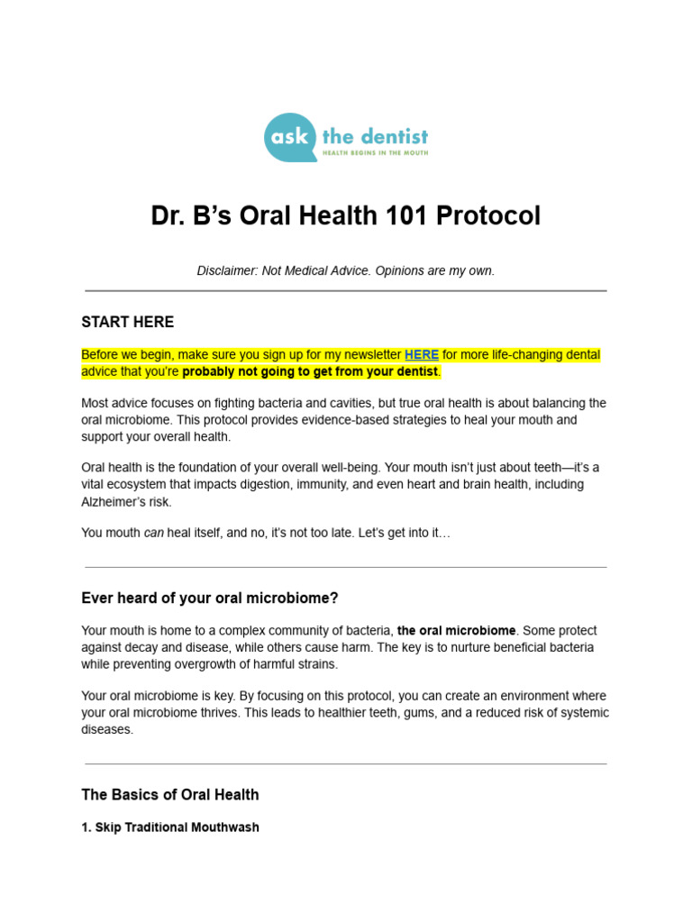 @askthedentist _ Oral Health 101 Protocol | PDF | Mouth | Medical ...
