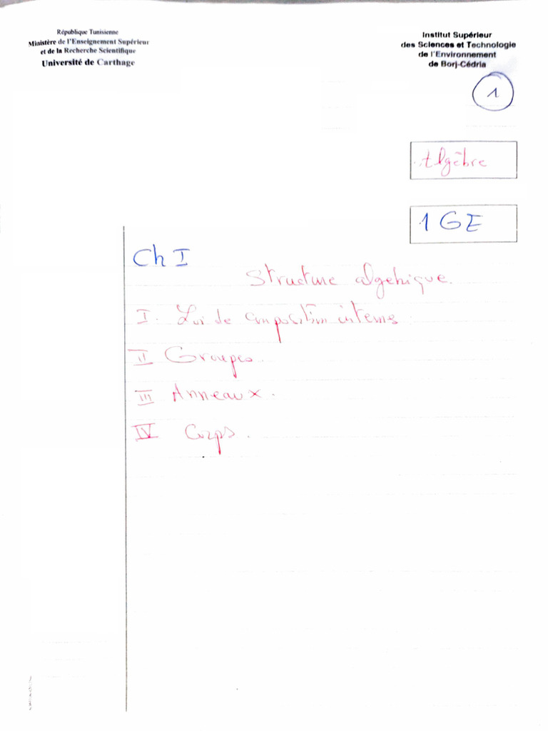 Ch 1 Structure Algébrique Partie 1 | PDF