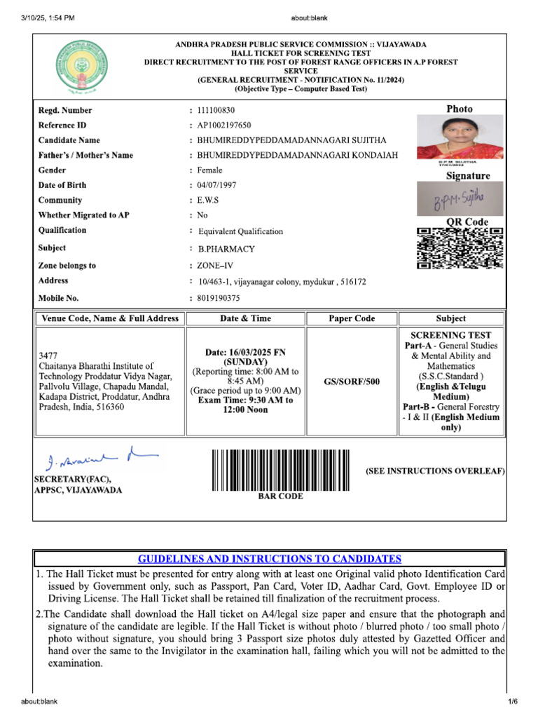 Forest Range Officer Halltiket | PDF