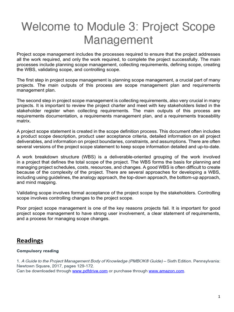 Welcome To Module 3 Project Scope Management - 180325 | PDF | Project Management | Business