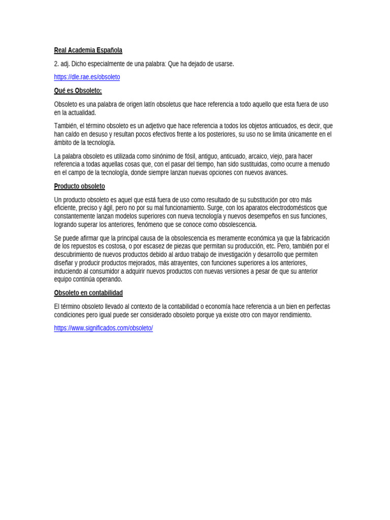 Definición de Obsoleto y su Uso | PDF