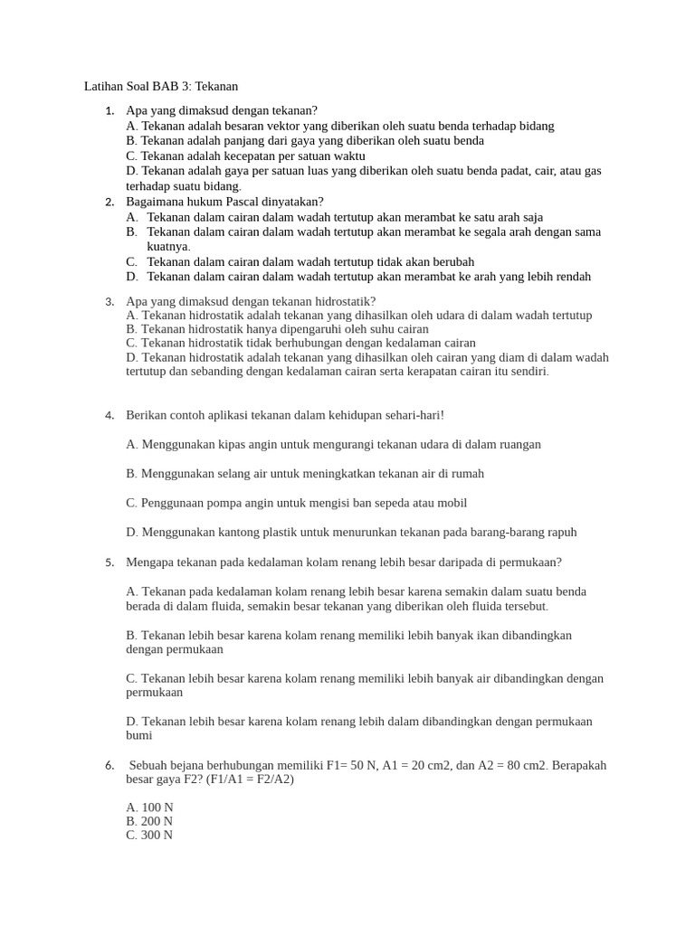 Latihan Soal BAB 3 Tekanan | PDF
