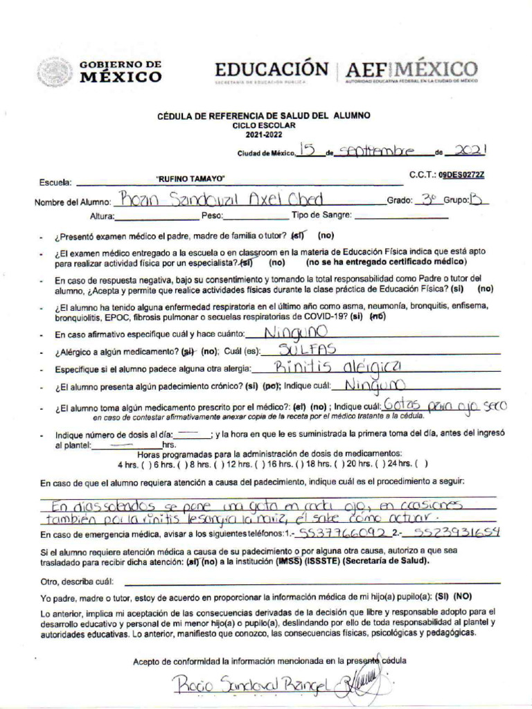 Referencia de Salud Roan Sandoval Axel Obed | PDF