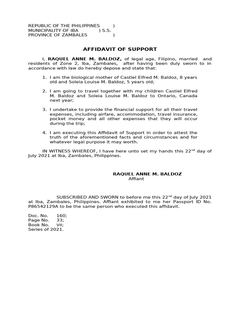 Affidavit of Consent Baldoz | PDF