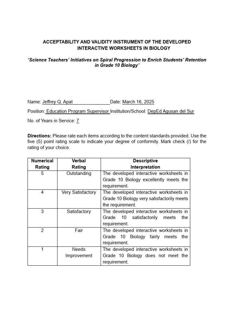 Validation sheet for Worksheet (1) | PDF | Learning | Cognition