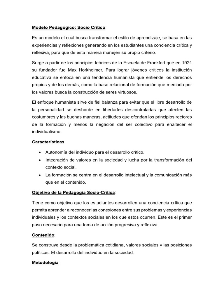 Modelo Pedagógico Socio-Crítico y Constructivista | PDF ...