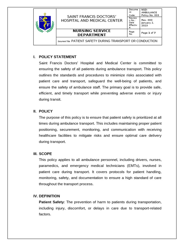 Policy 003 - Patient Safety During Conduction | PDF | Patient Safety ...
