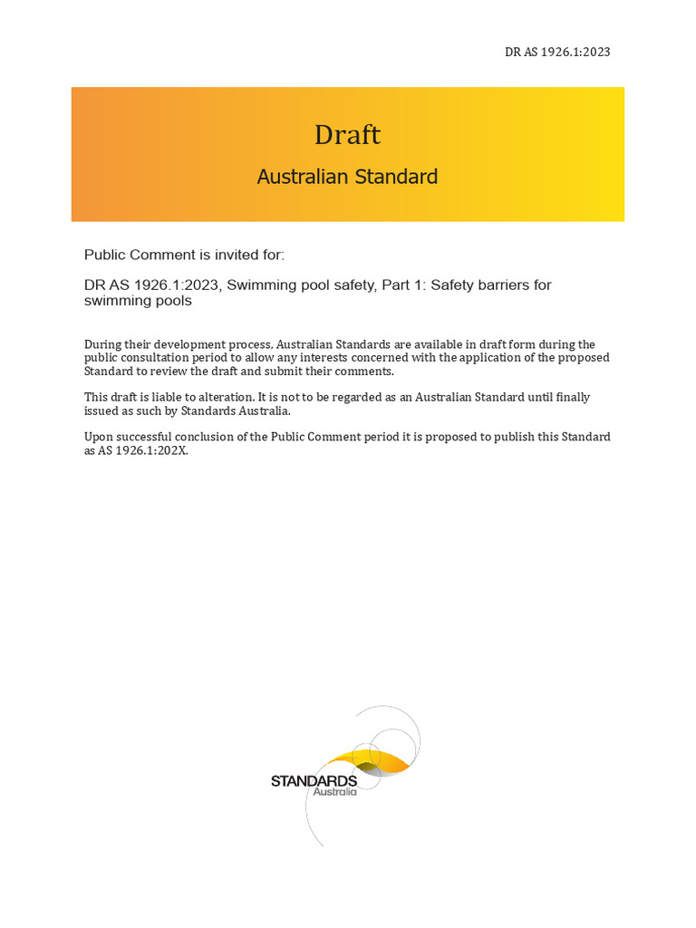 AS 1926 2023 Draft | PDF | Swimming Pool | Door