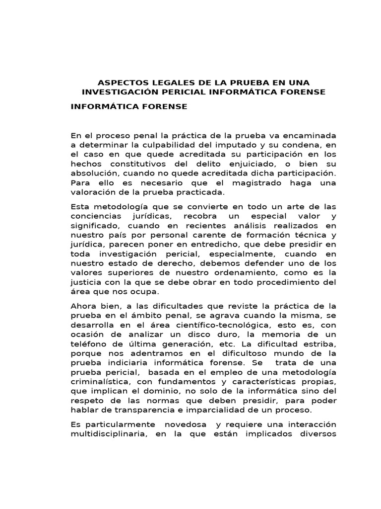 Aspectos Legales de La Prueba en Una Inv. Pericial Informatica Forense ...